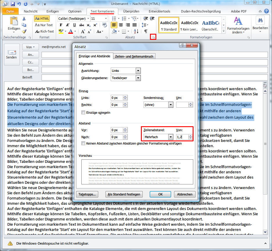 Outlook 2010 Zeilenabstand Beim Schreiben Von Mails Einstellen Schieb de